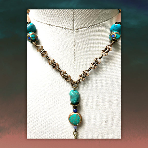 MERIDIAN CHAIN : Turquoise & Antique Brass Hearts – G i l d e d M a n e